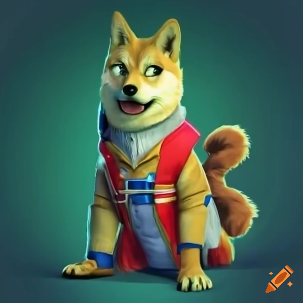 Doge in fox mccloud costume looking into the distance and singing on ...