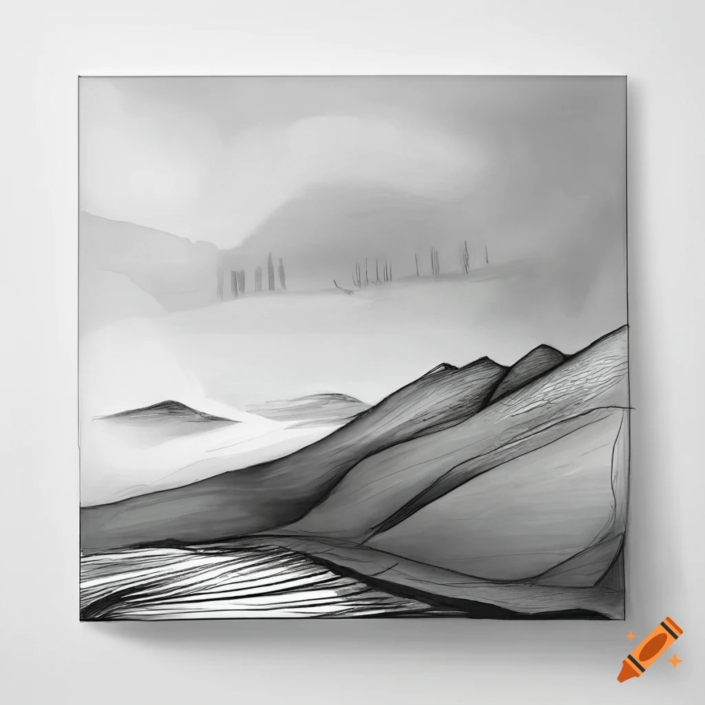 Counter-intuitive landscape design in black and white sketch lines on ...