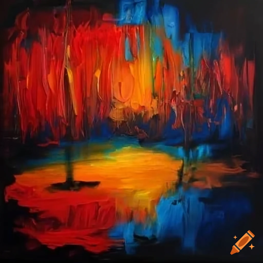 Fire dancing on a still lake, symbolizing dynamic energy and calm ...