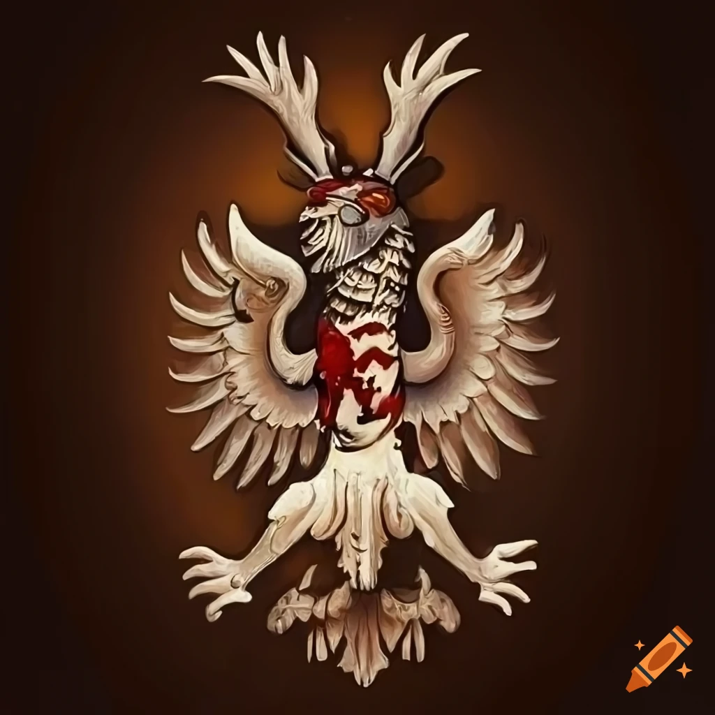 Family crest with owl, stag, and horse symbols on Craiyon