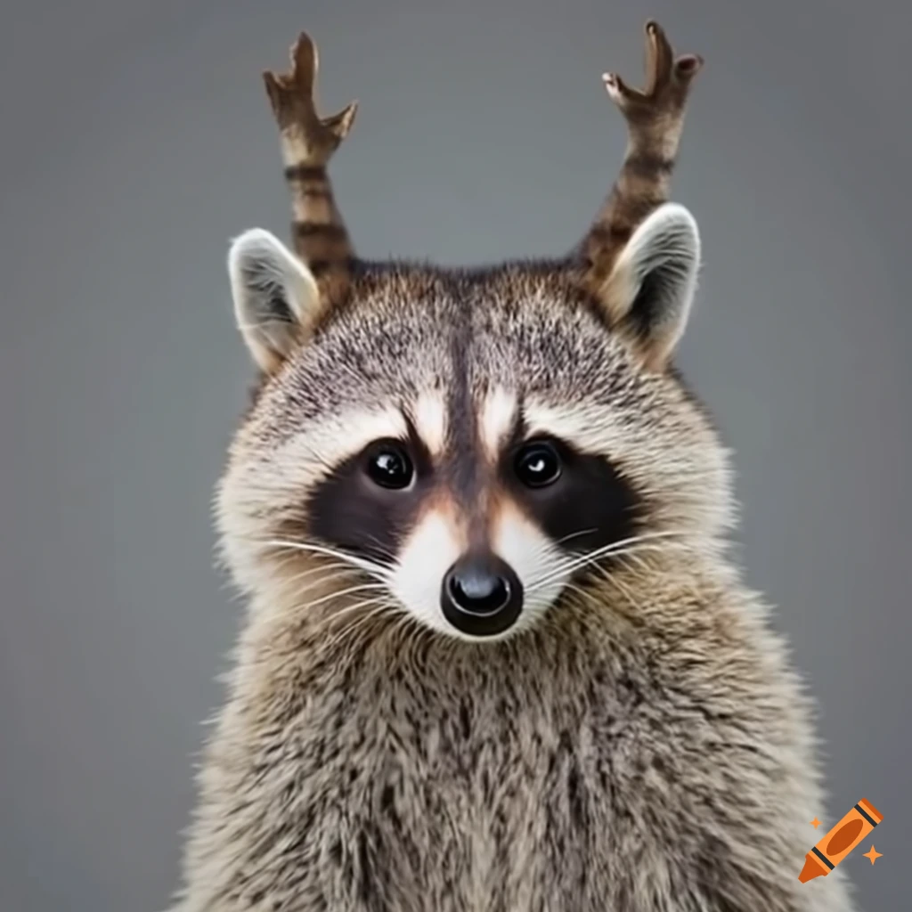 Adorable raccoon with unique antlers on its head on Craiyon