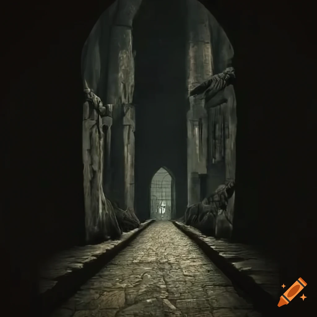 Path leading to a dark tower on Craiyon