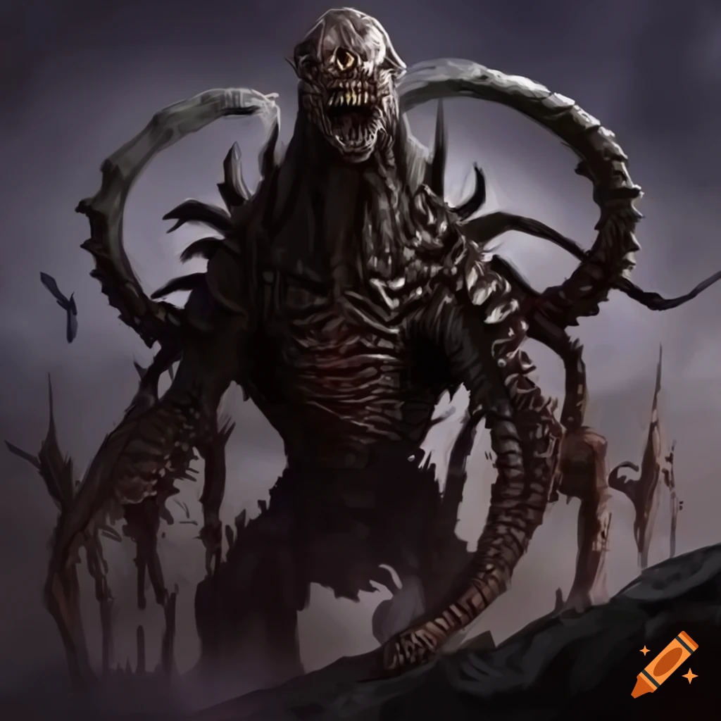 Quadruped alien beast in a grimdark dark fantasy setting on Craiyon