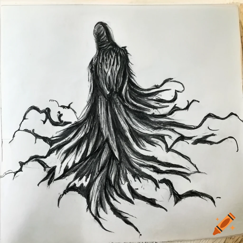Creepy dementor in a professional black and white pencil drawing on Craiyon