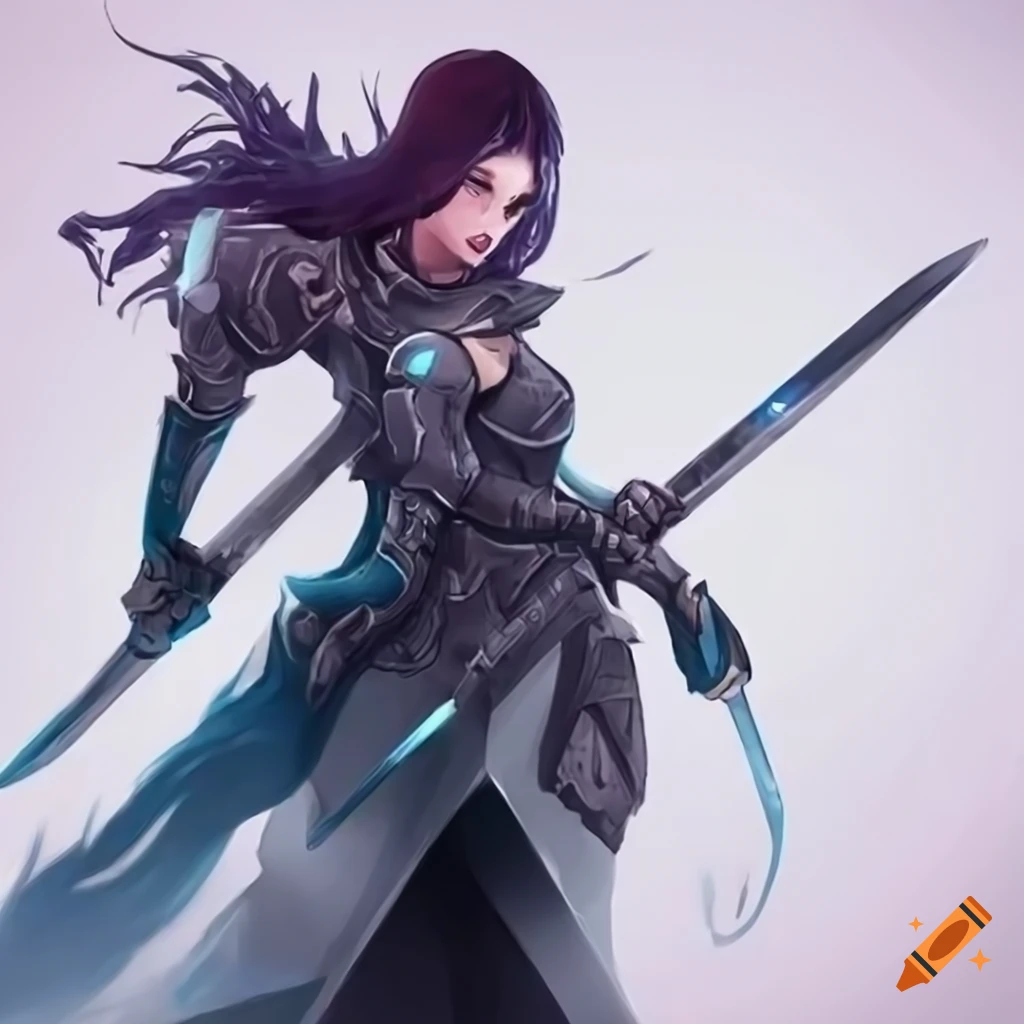 Young female cyberknight with dual swords on Craiyon