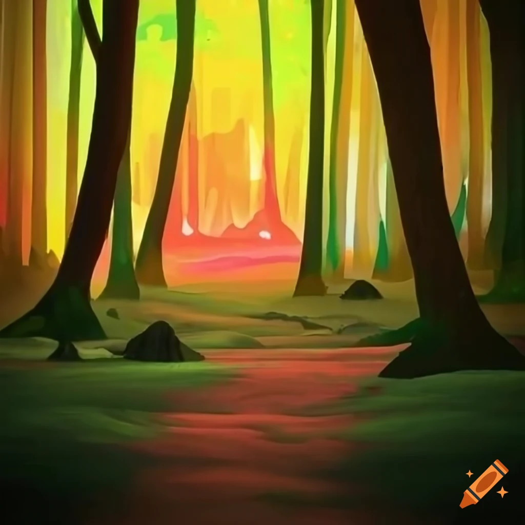 Vibrant rainbow forest landscape on Craiyon