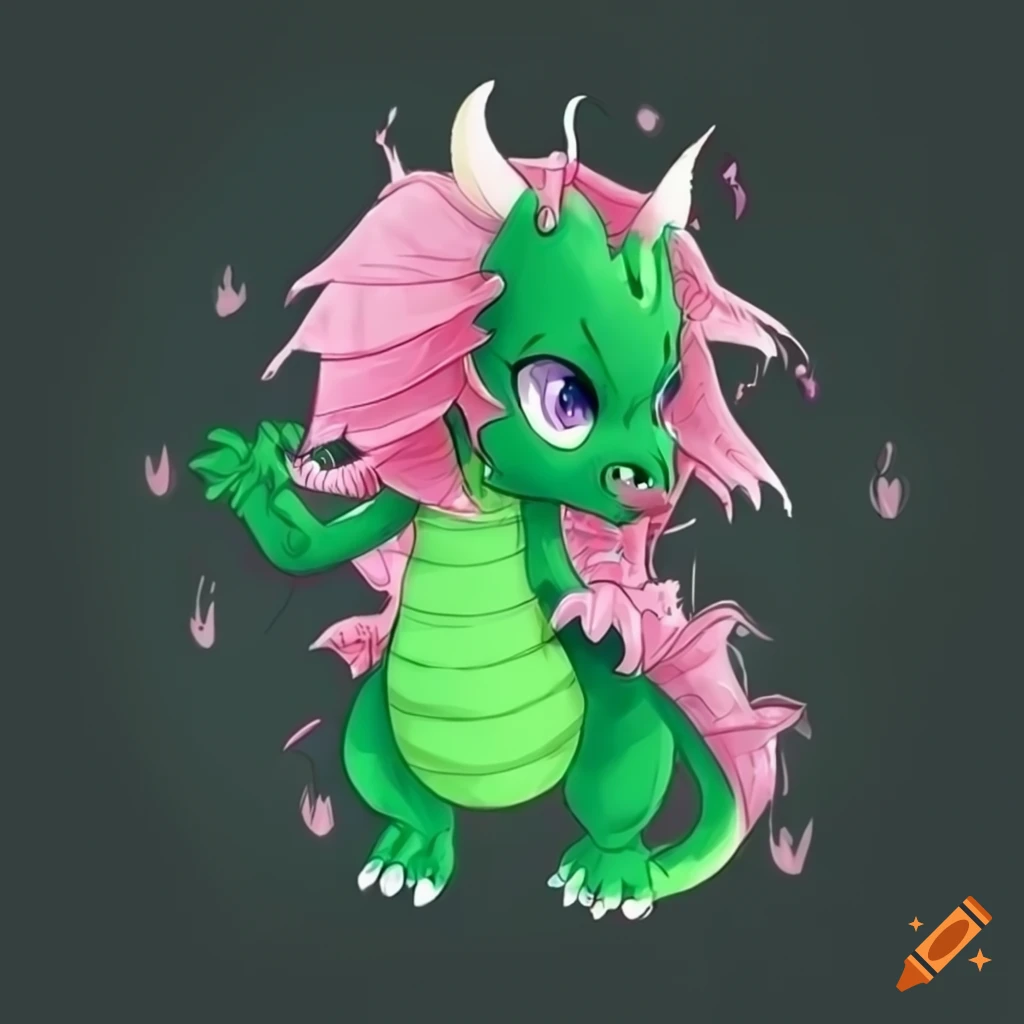 Chibi green dragon in a pink tutu on Craiyon