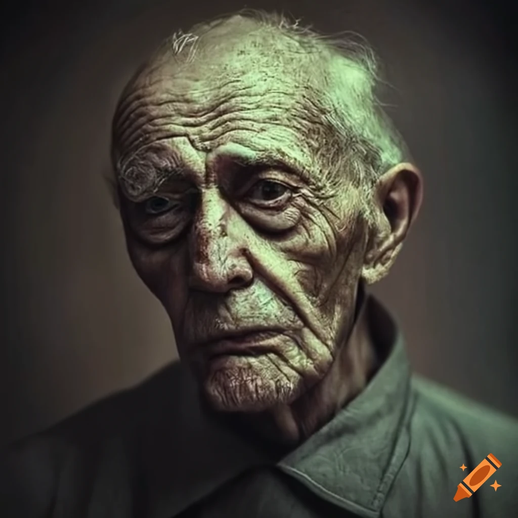 Moody portrait of an old man with a troubled expression on Craiyon