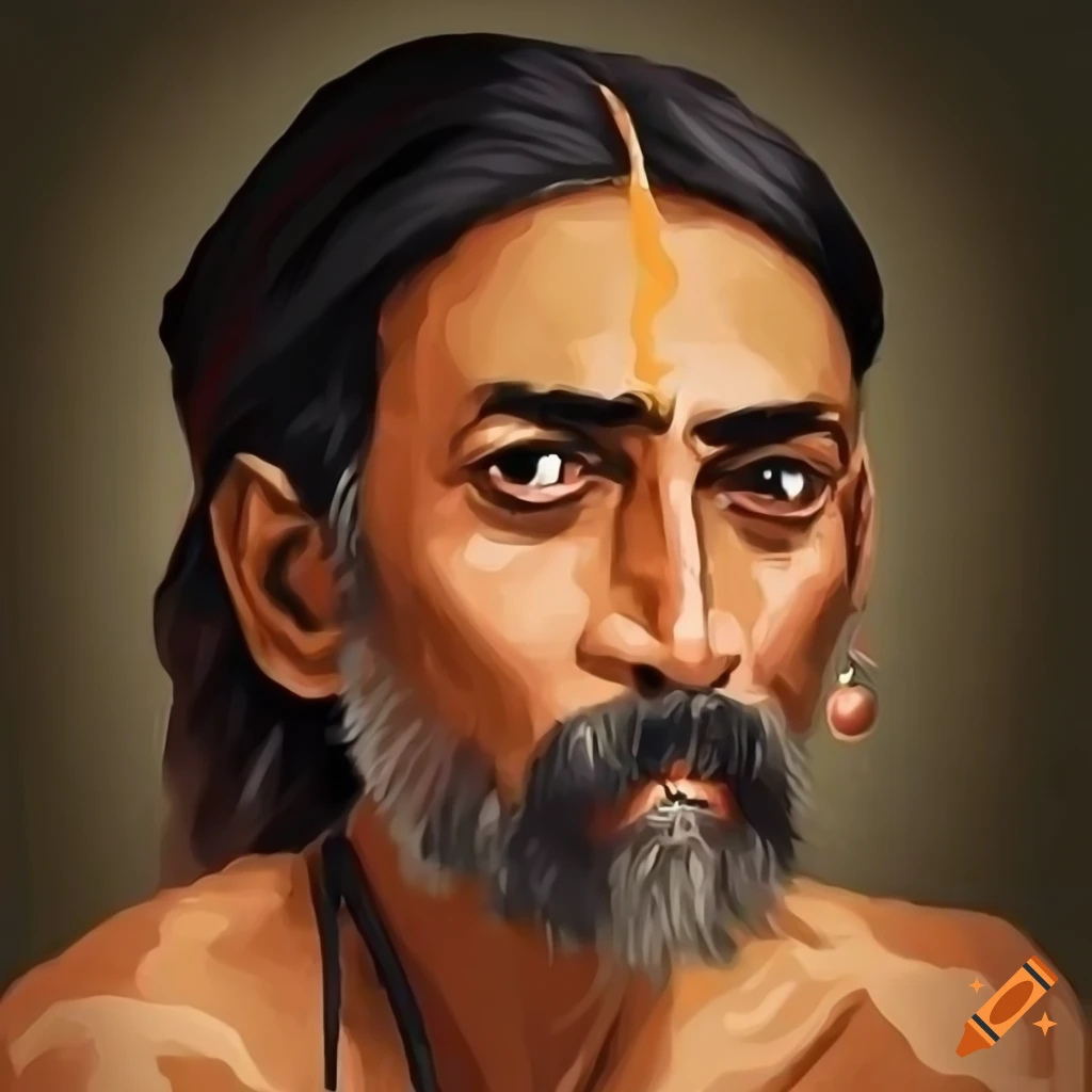 Intense stare and harsh expression on a young Indian man in a medieval ...