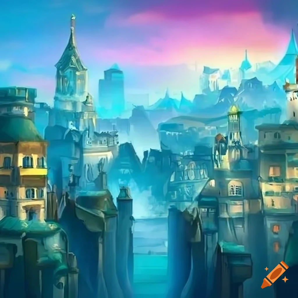 Cartoon royal city in a fantasy setting on Craiyon