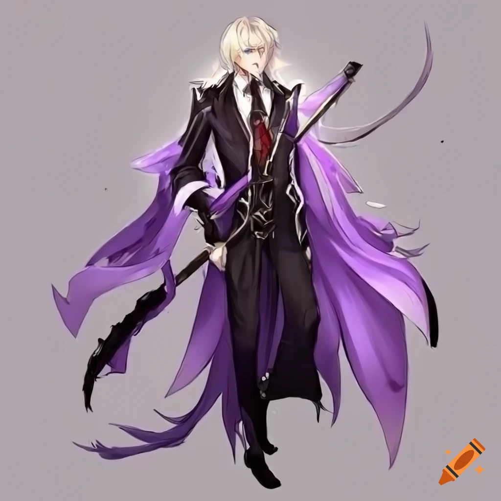 Male anime noble vampire with long flowing blonde hair and scythe on ...