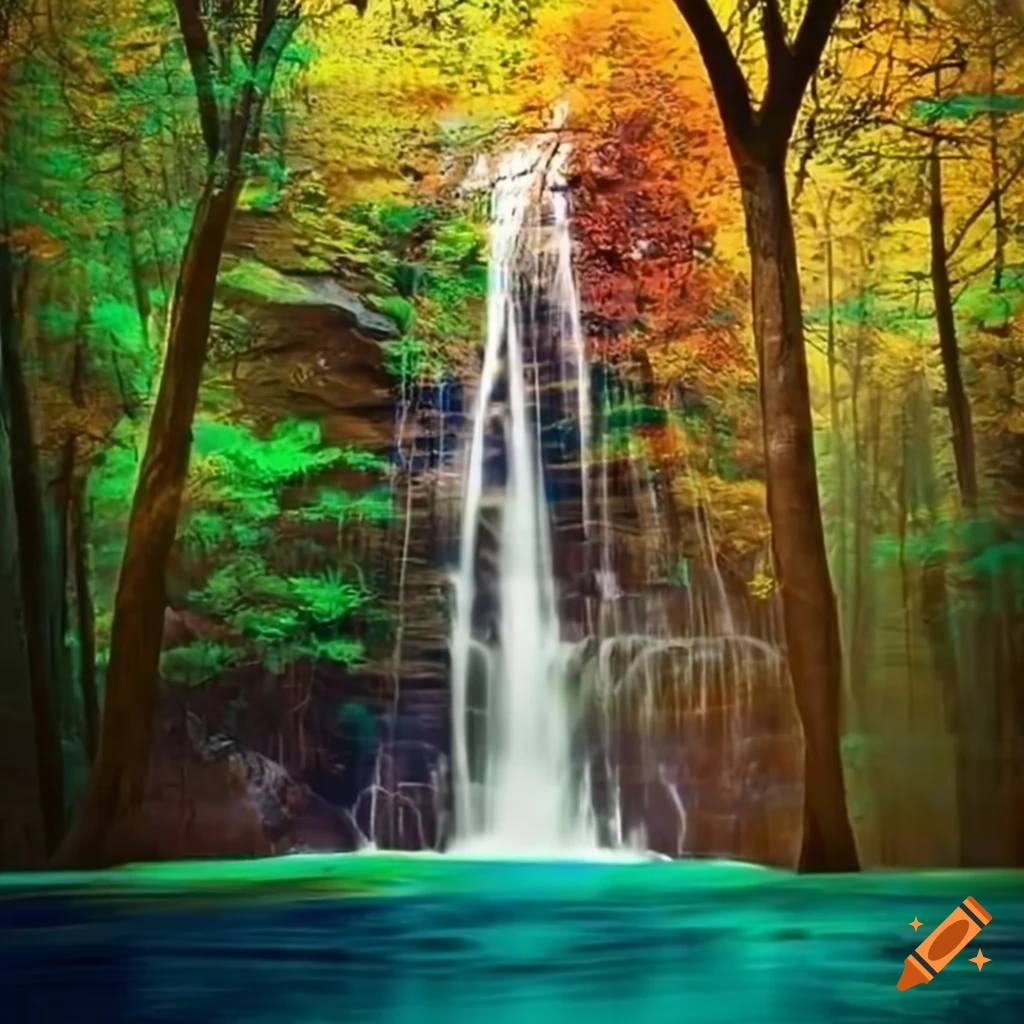 Colorful abstract waterfall in the forest on Craiyon