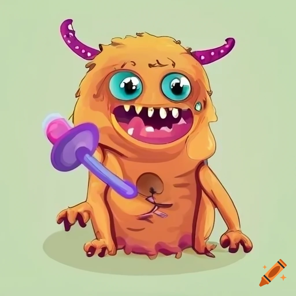 Adorable cartoon monster snuggling with a pacifier on Craiyon