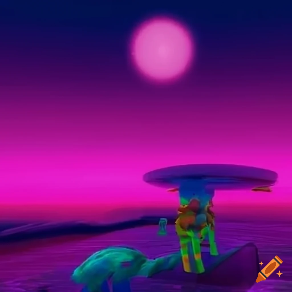 Pink psychedelic nintendo 64 sky in a coming of age scene on Craiyon