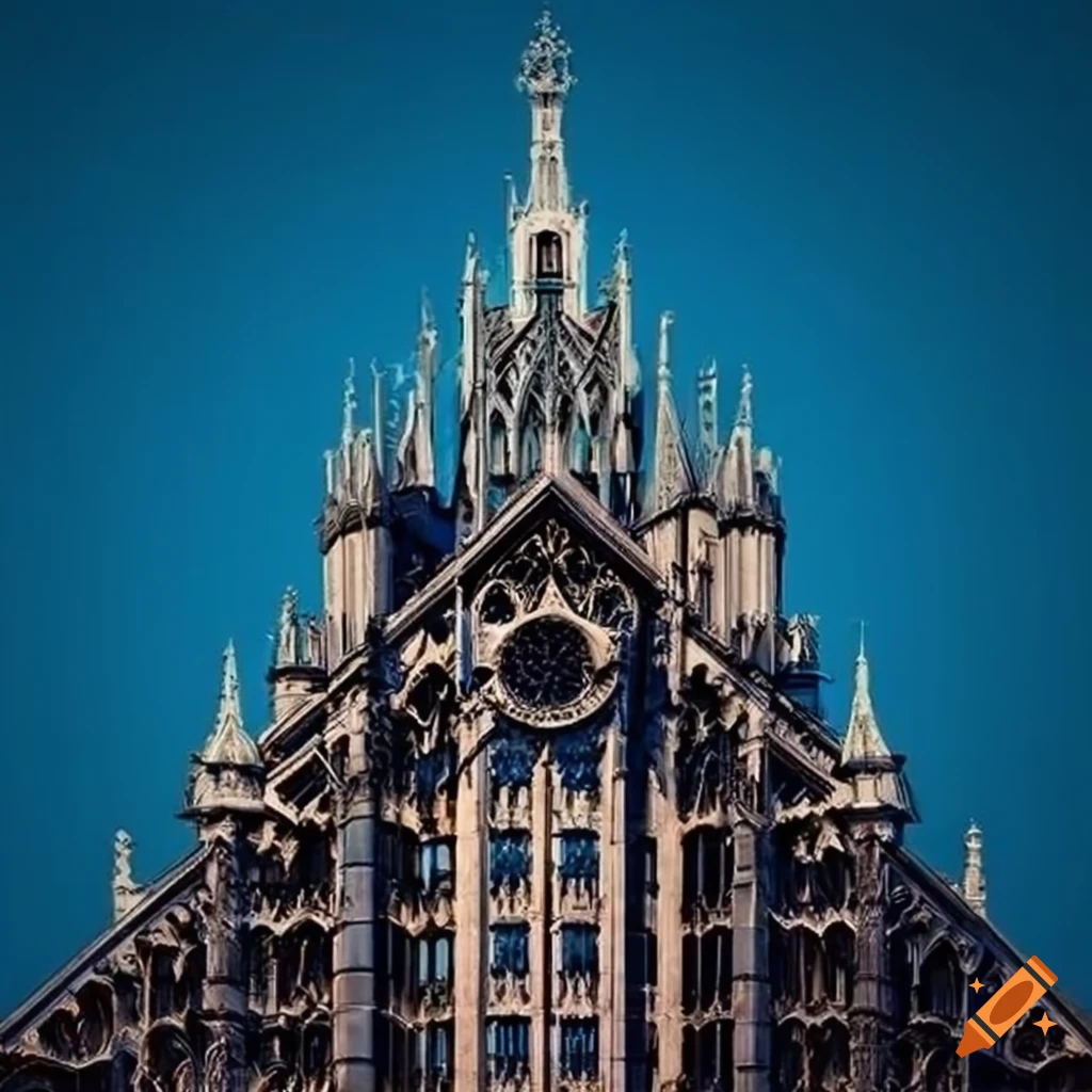 Gothic style glass highrise building with 20 stories on Craiyon