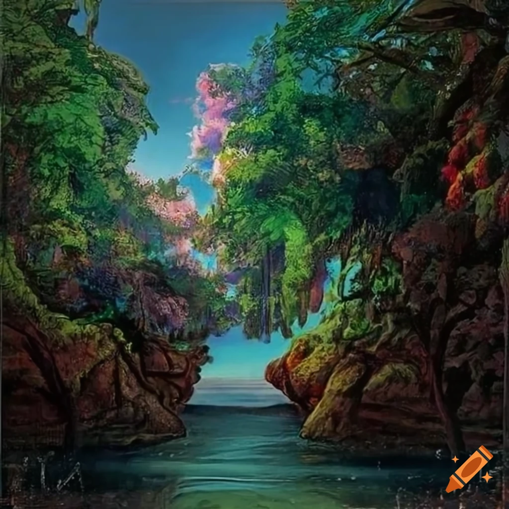 Exceptional vivid coastal landscape with tropical elements from graphic ...