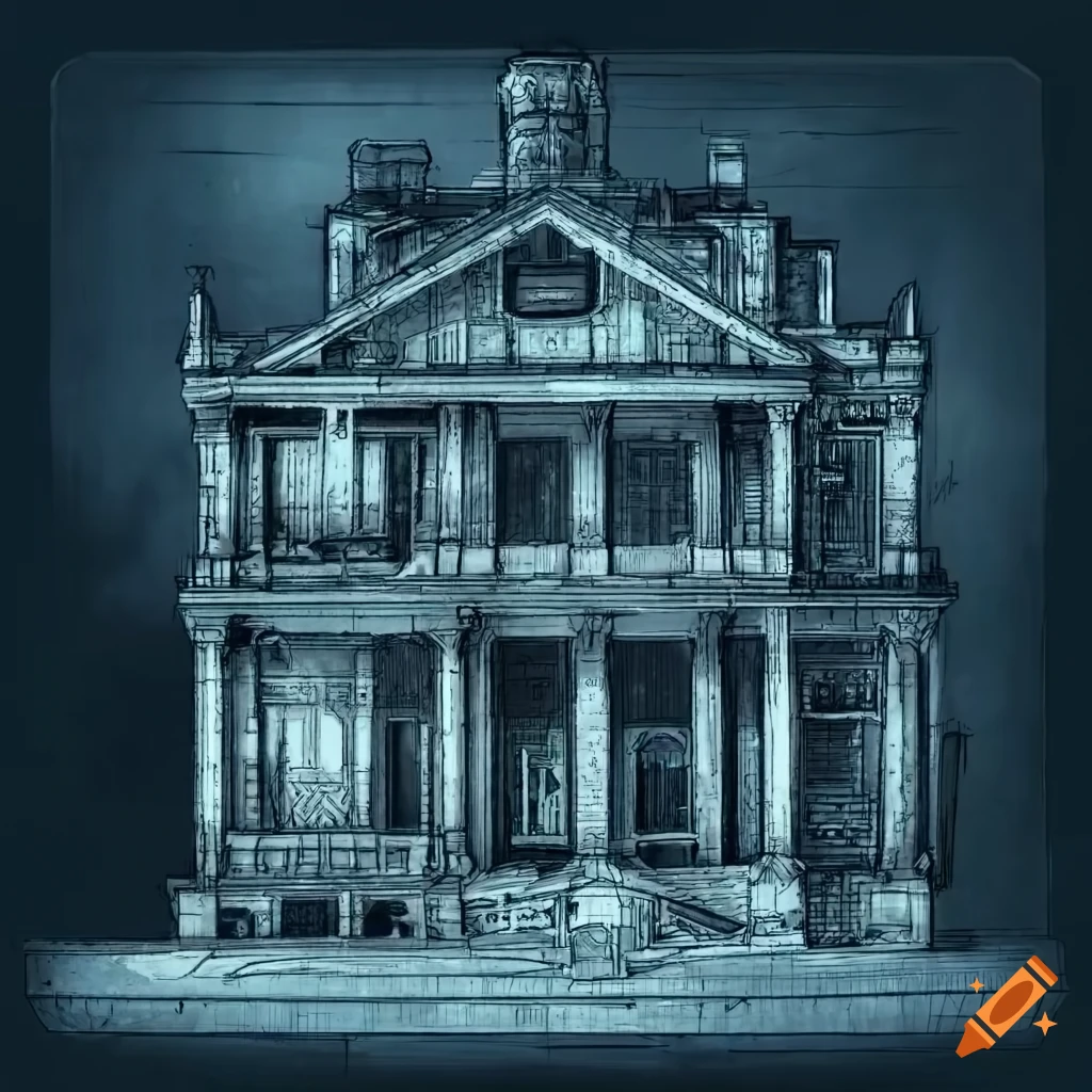Highly detailed mansion blueprint for concept art on Craiyon
