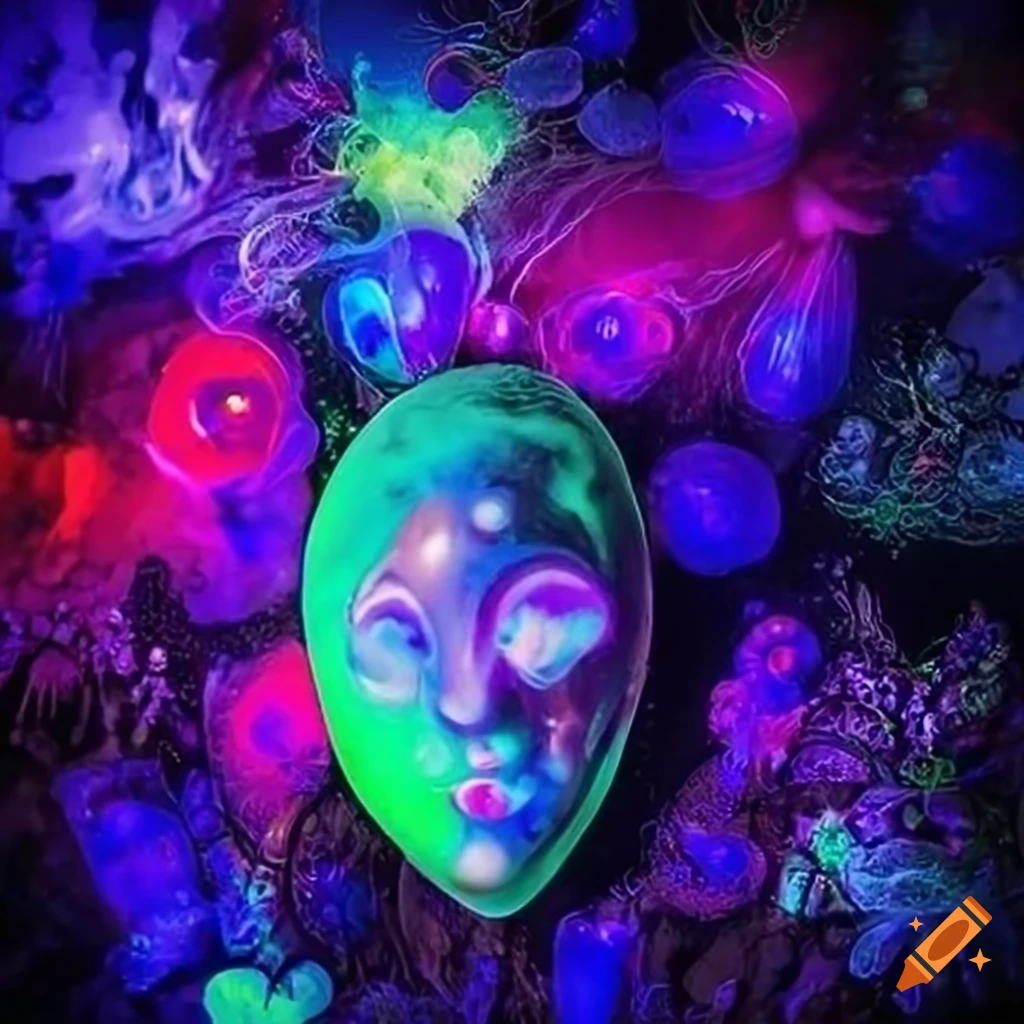 Fairy goddess in neon rainforest with glowing fungus and swirling ...
