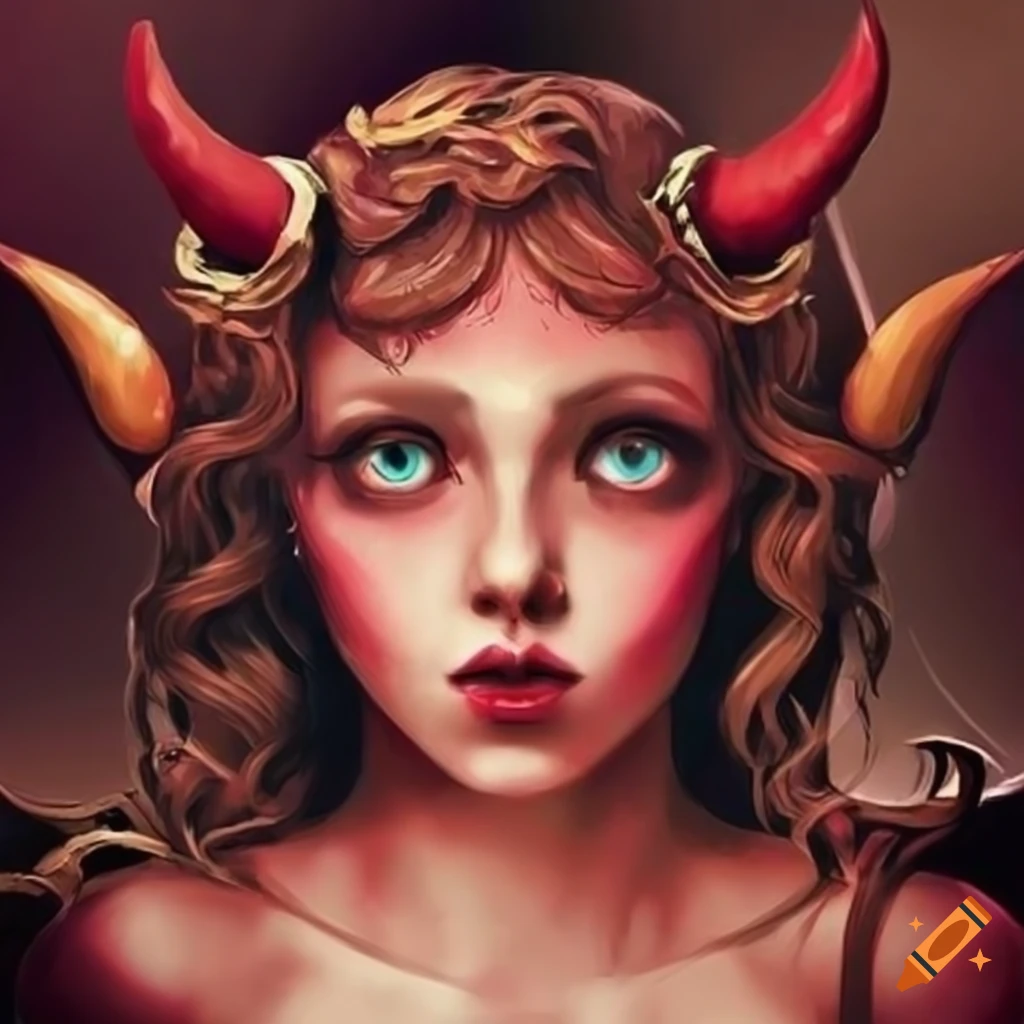 Renaissance devil goddess depicted in a cute style on Craiyon