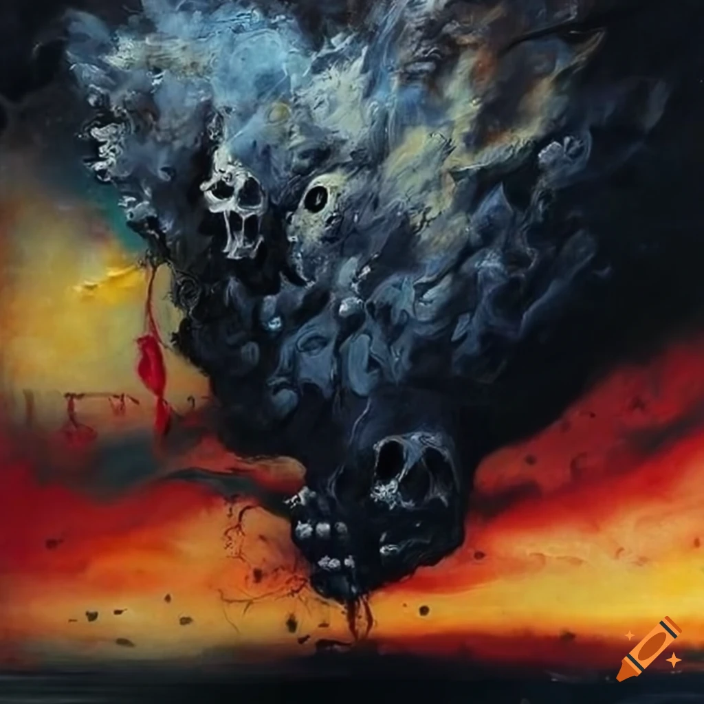 Oil painting of stormy sky with skull-shaped clouds by zdzisław on Craiyon