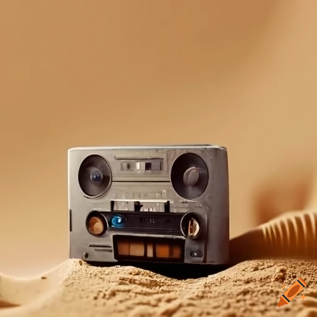 Vintage tape recorder on sand on Craiyon