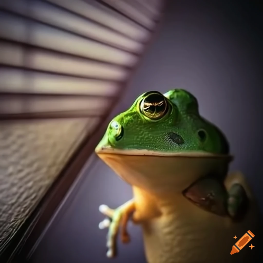 Sad frog looking out the window on a stormy day on Craiyon