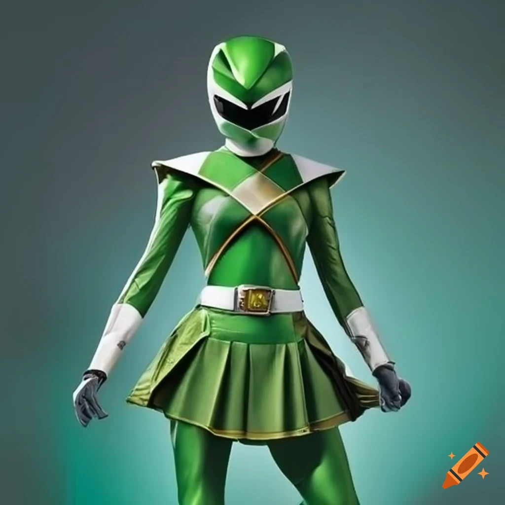 Green power ranger suit with fox-inspired skirt and helmet on Craiyon