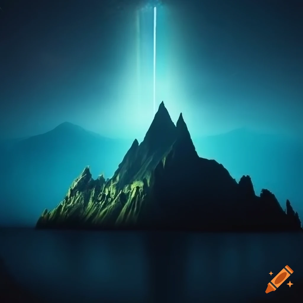 Floating chunks of land connected by strands of light on Craiyon