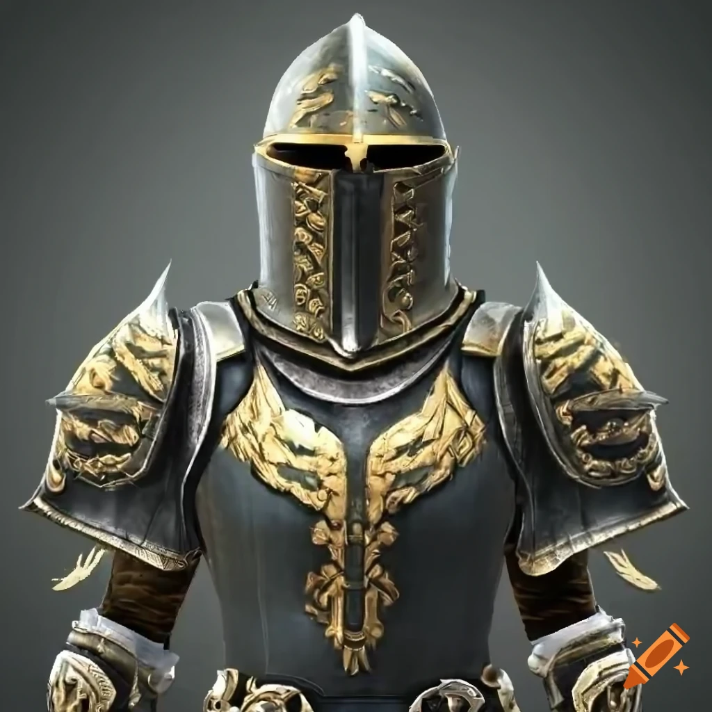 Symmetrical knight in black armor with golden patterns on Craiyon