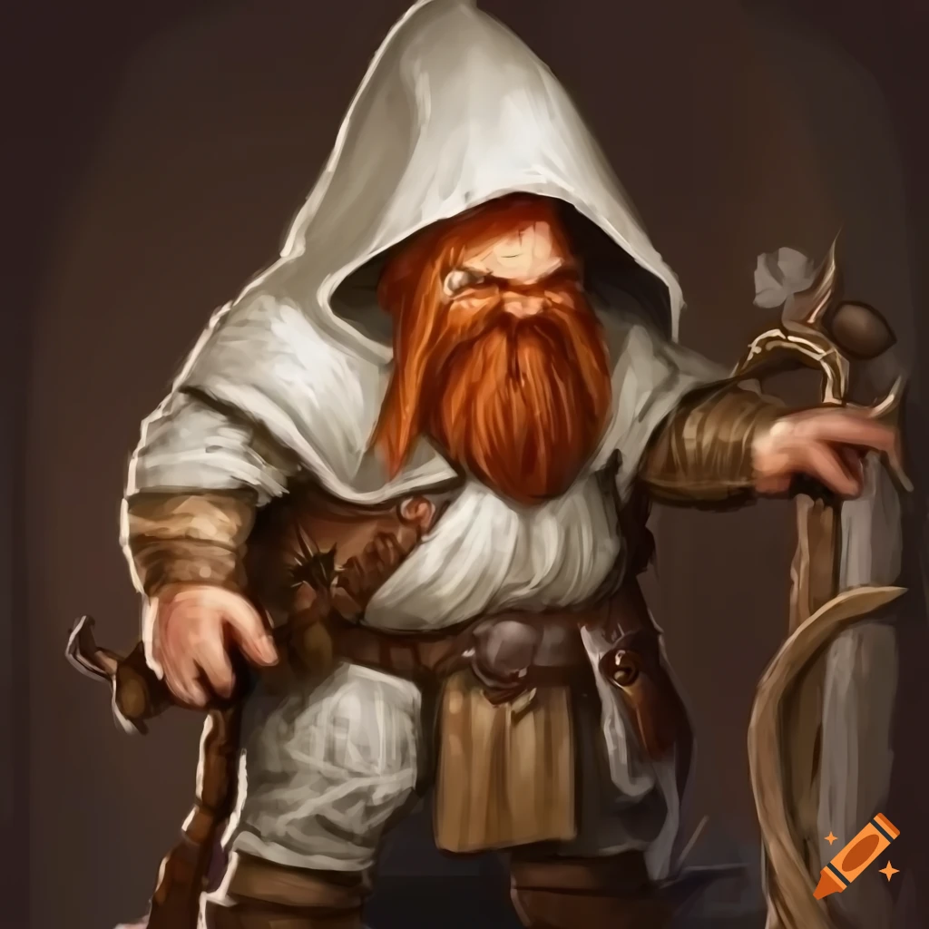 Old dwarf cleric in hooded robe on Craiyon