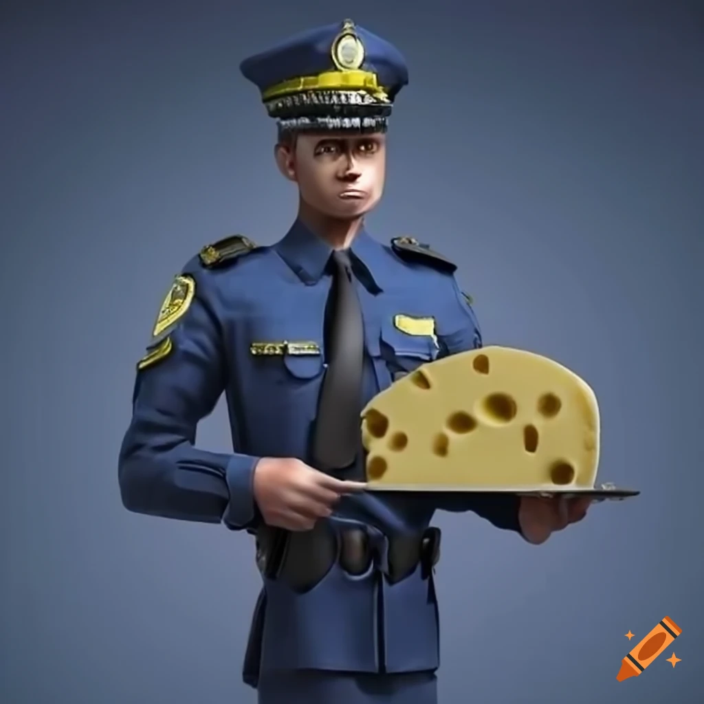 Creative rendering of cheese in police uniform on Craiyon