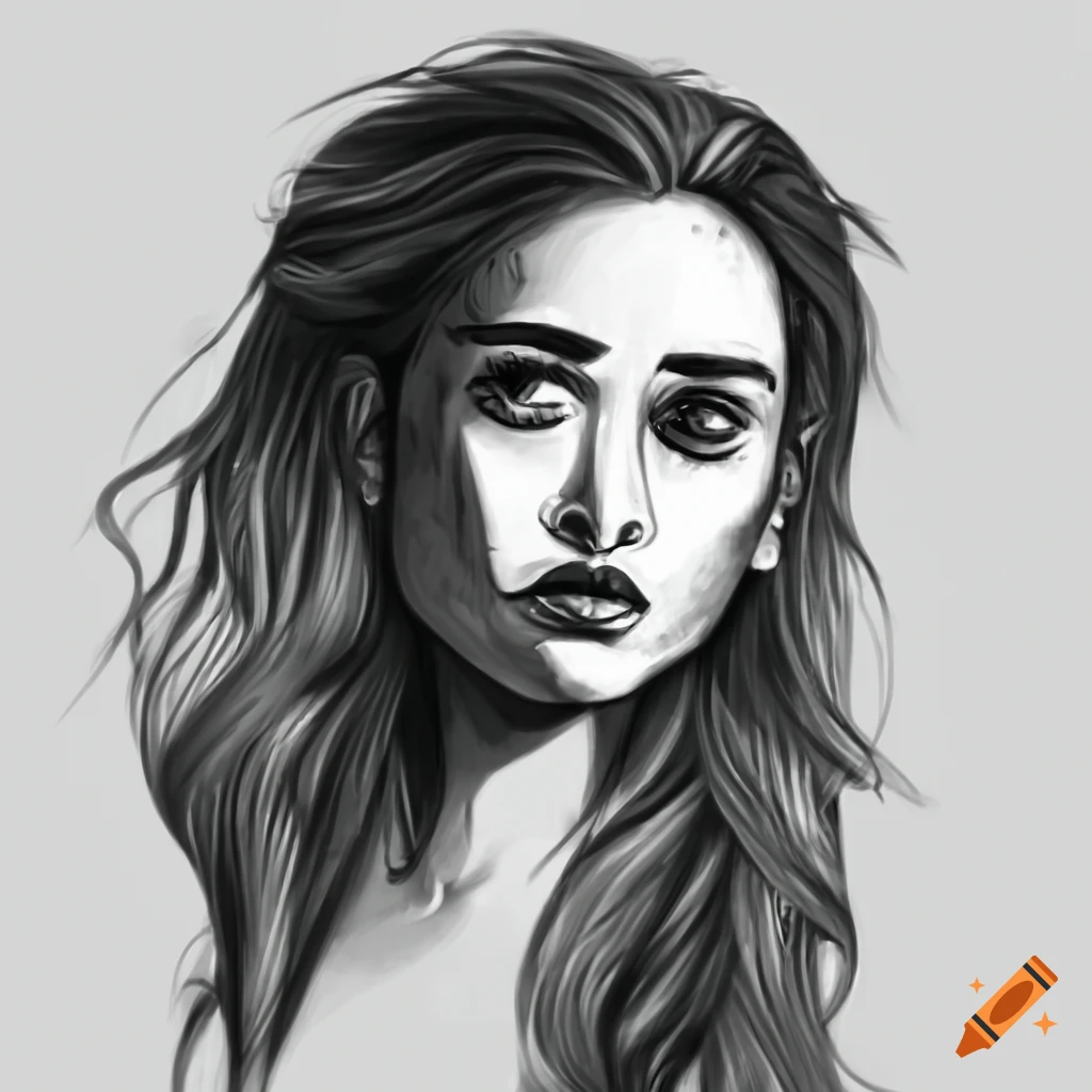 Indian woman with piercing stare in realistic digital illustration on ...