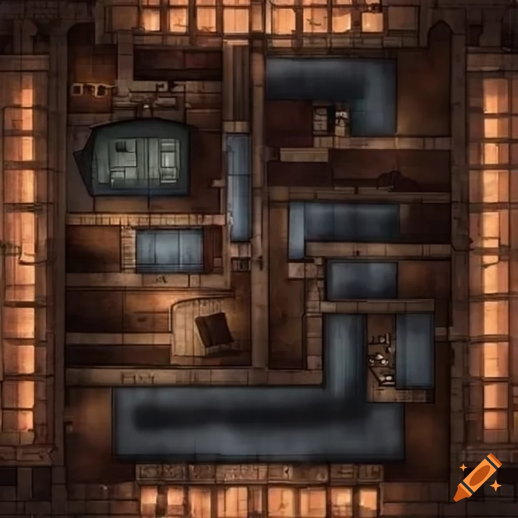 Skyscraper office interior battle map for d&d on Craiyon