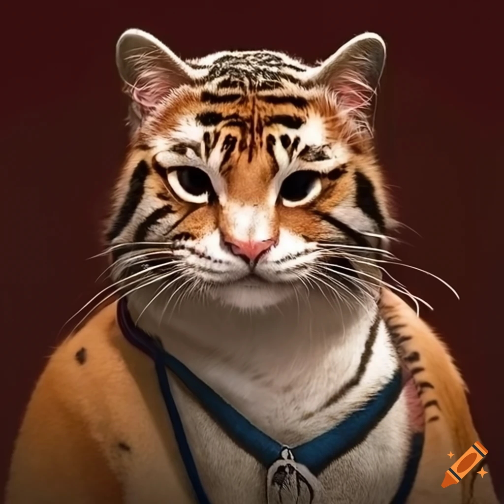 Half tiger, half cat wearing a full-length doctor's cap on Craiyon