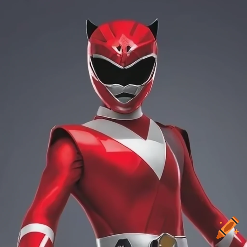 Red power ranger suit and helmet inspired by a mountain lion on Craiyon