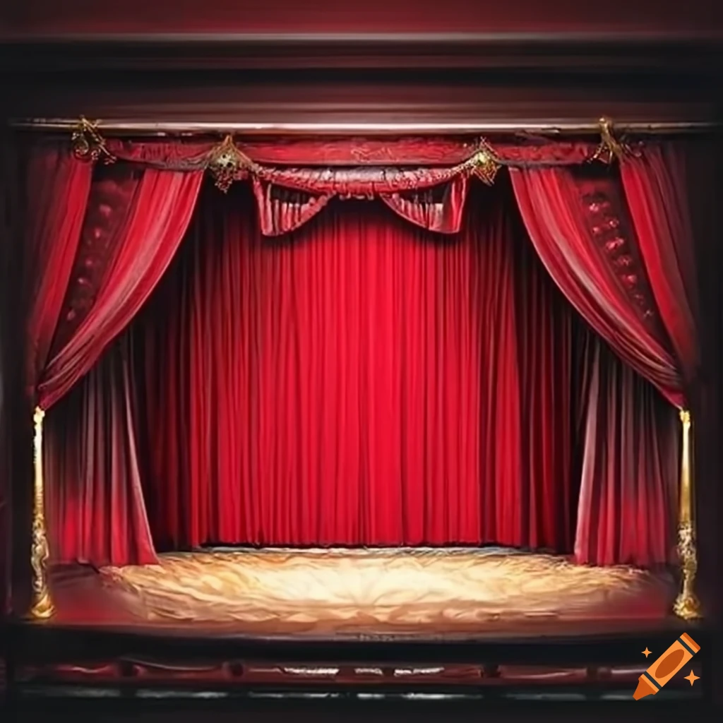 Red theater curtains on a big stage on Craiyon