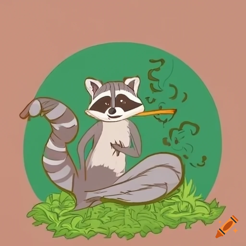 Relaxed raccoon enjoying a smoke in a cartoon style on Craiyon