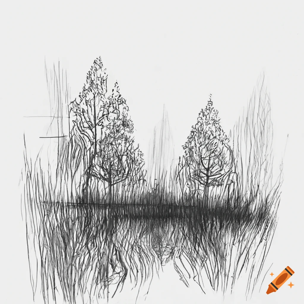 Counter-intuitive landscape design in black and white sketch on Craiyon