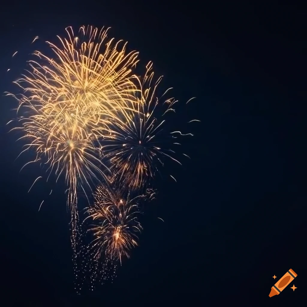Dark sky with golden fireworks on Craiyon