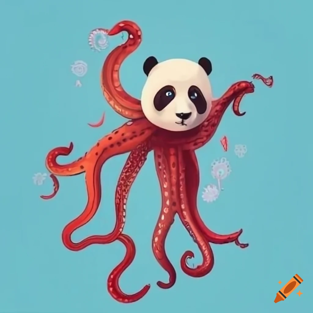 Panda and octopus showing affection on Craiyon