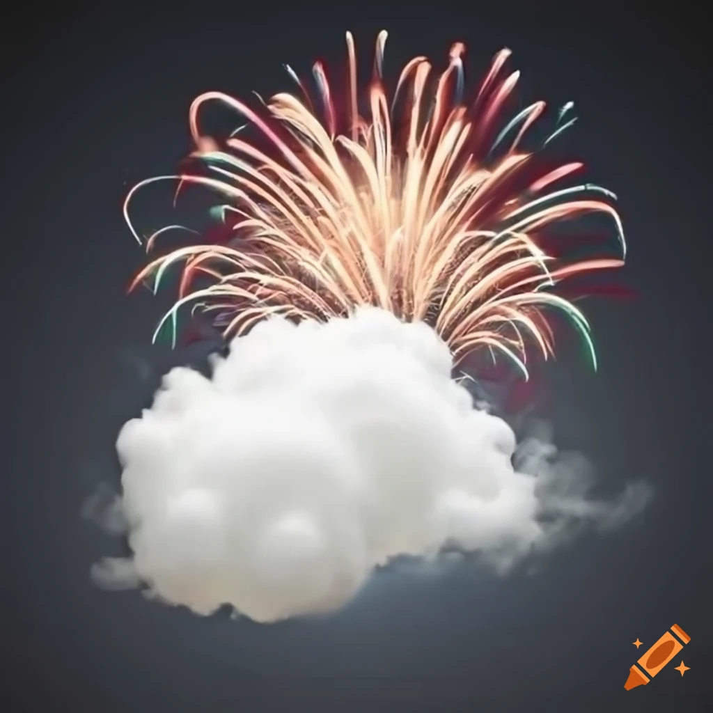 Nimbus cloud with stylized white hyper realistic fireworks on Craiyon