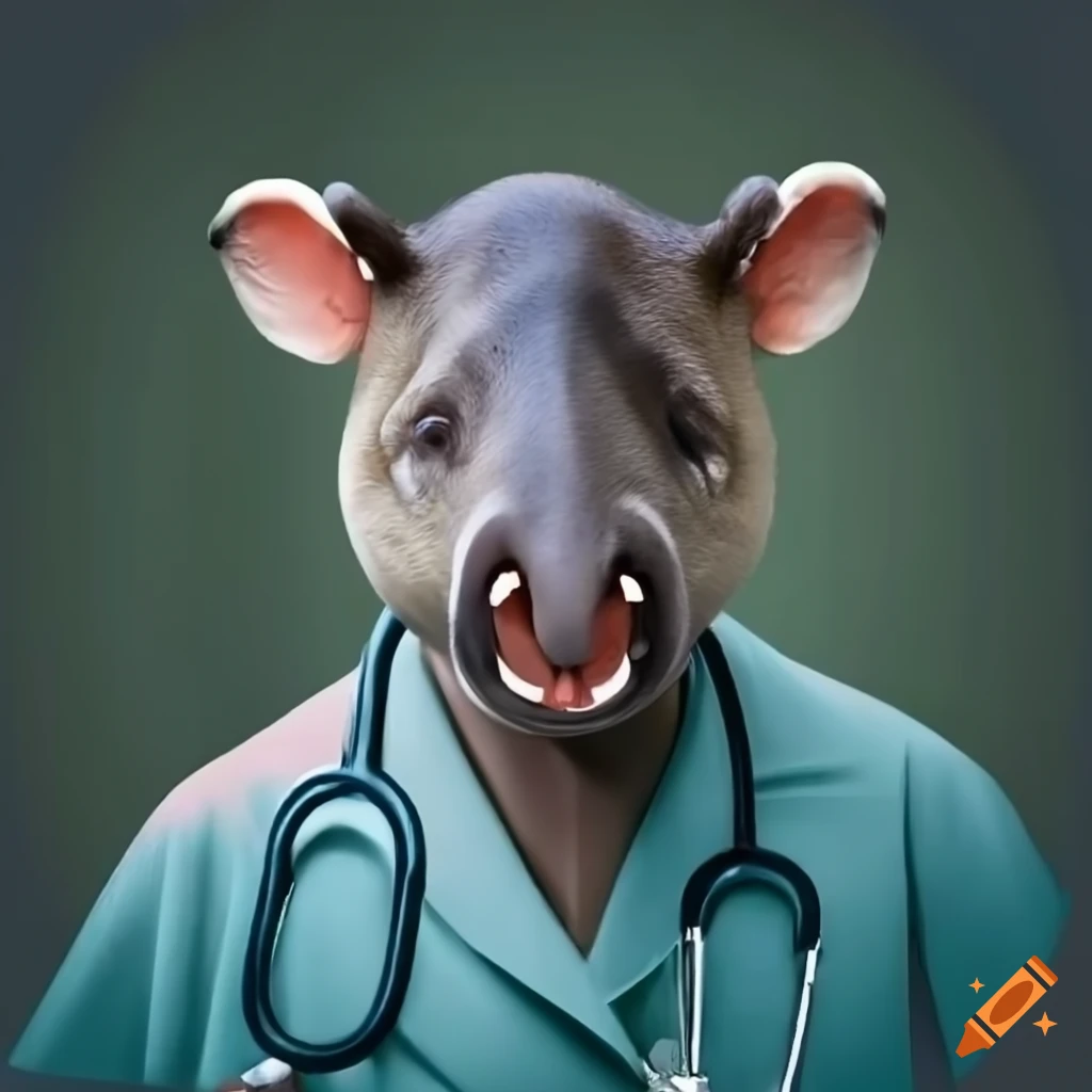 Tapir wearing a medical coat and stethoscope on Craiyon