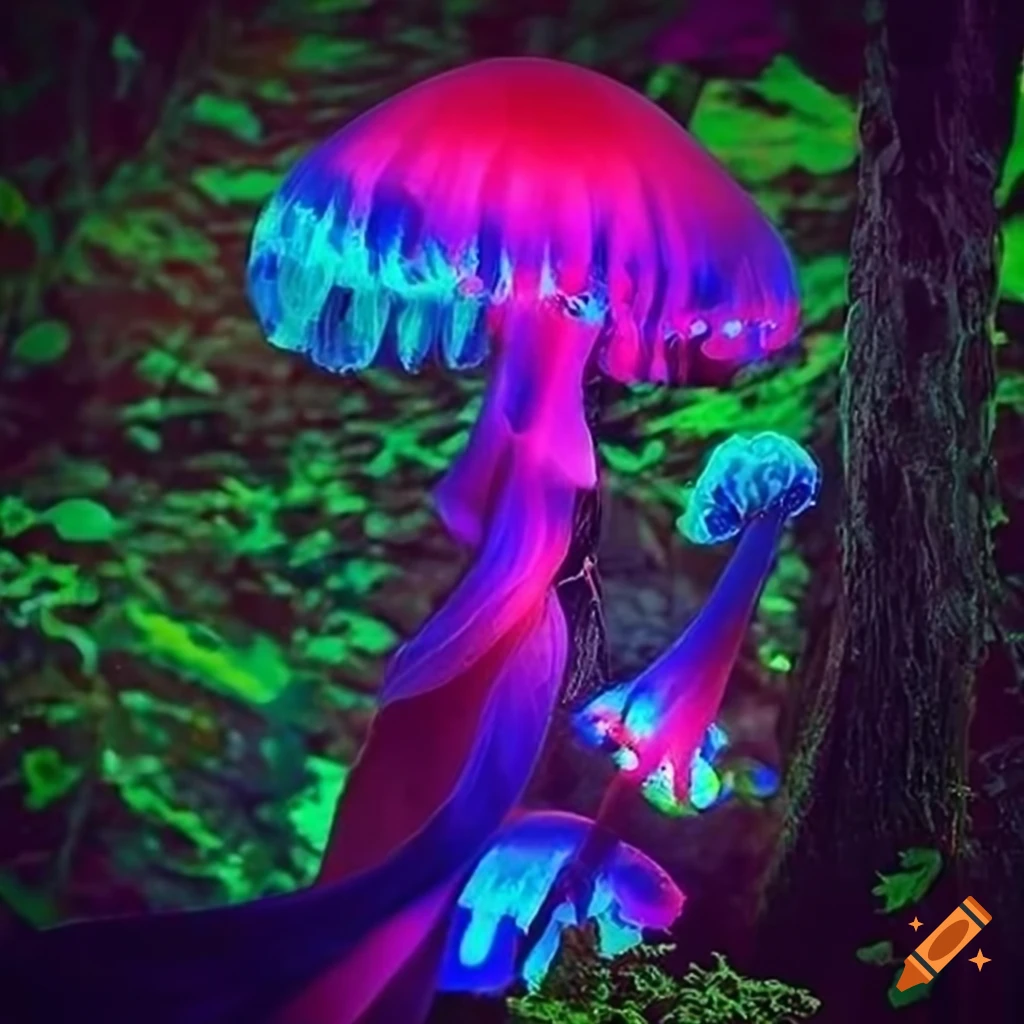 Glowing forest and neon rainforest with vibrant lights and animated ...