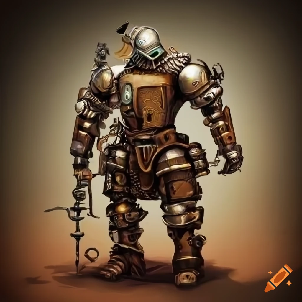Bulky steampunk robot knight on Craiyon