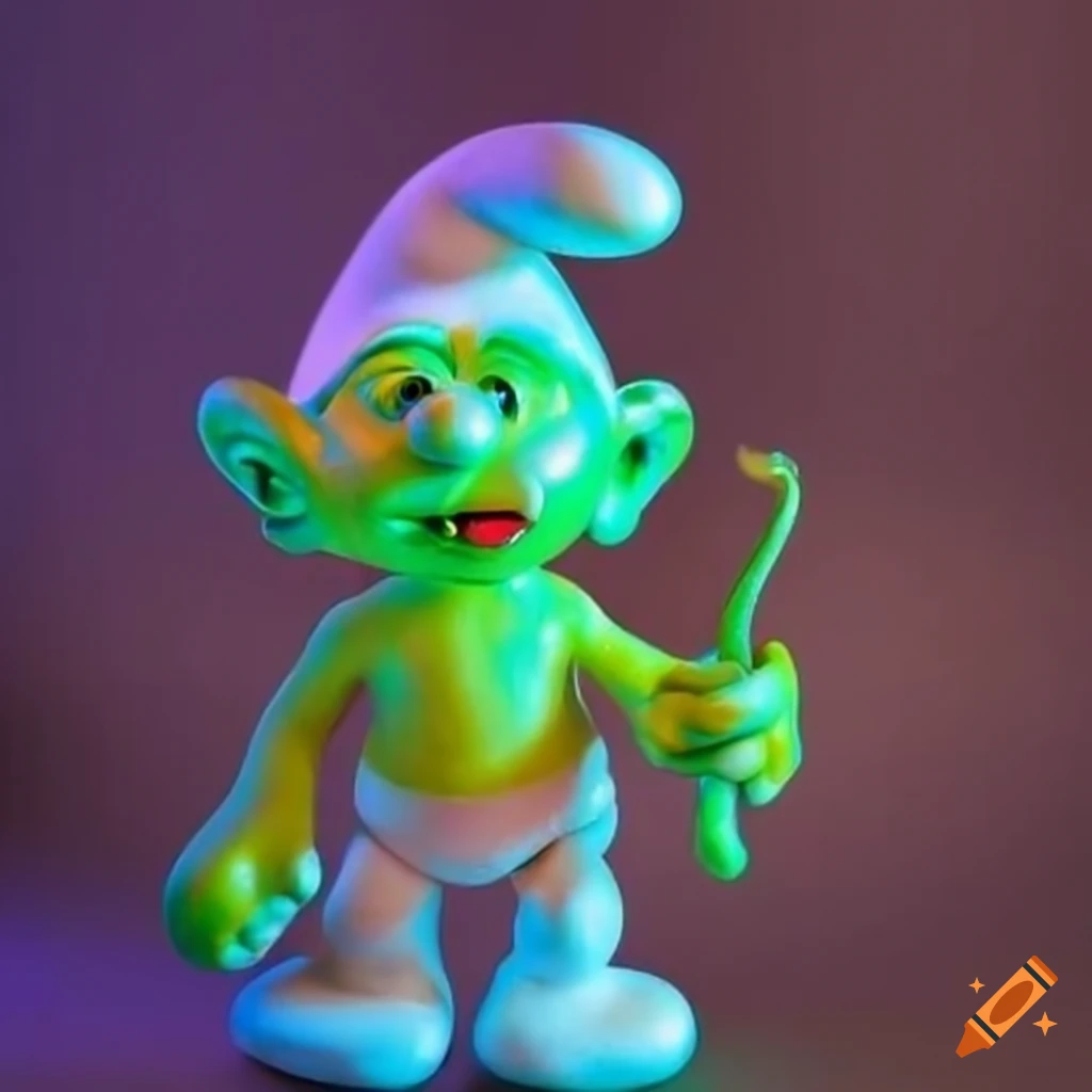 Green smurf made of capsicum in neon lights on Craiyon