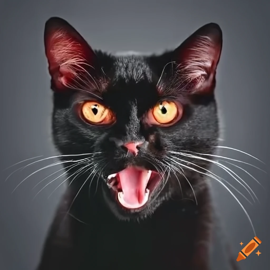 Menacing black cat with glowing red eyes and a smile on Craiyon