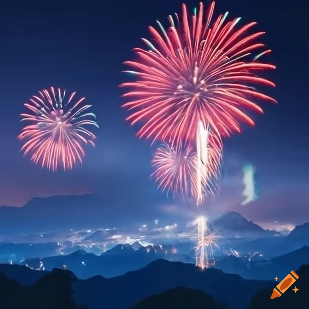 Japanese landscape with fireworks on Craiyon