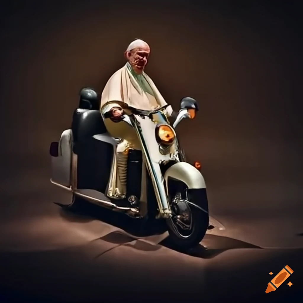 Pope francis riding a motorcycle on Craiyon