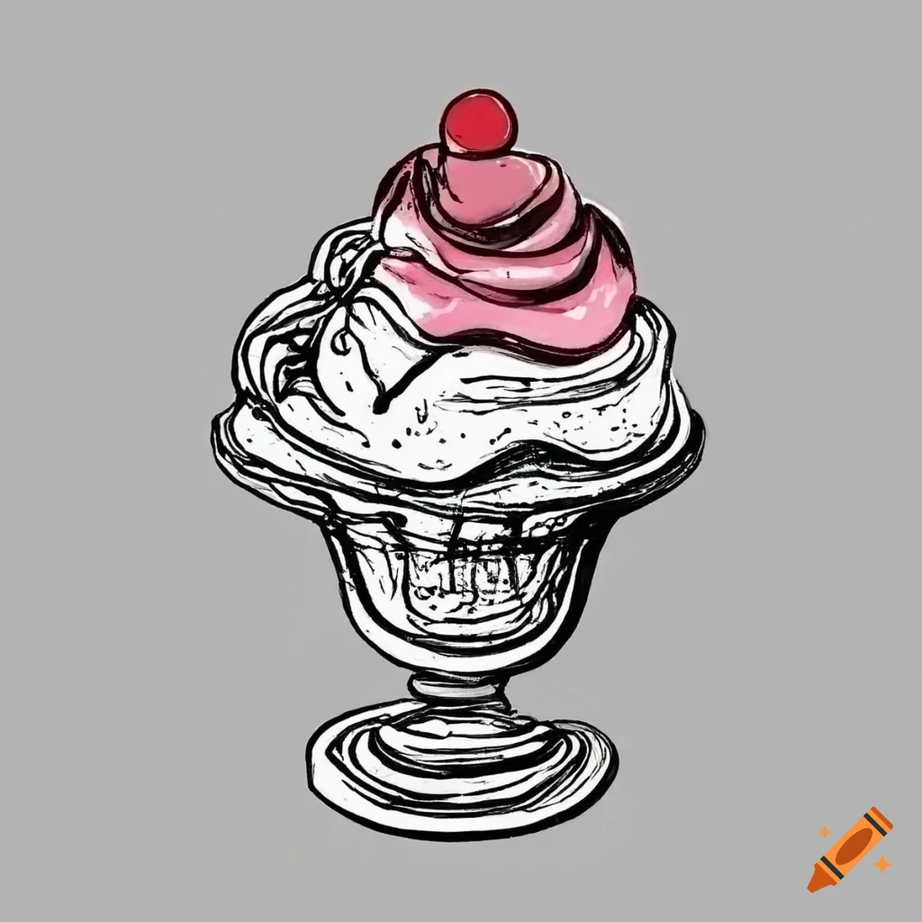 American ice cream sundae continuous line drawing in black and white ...