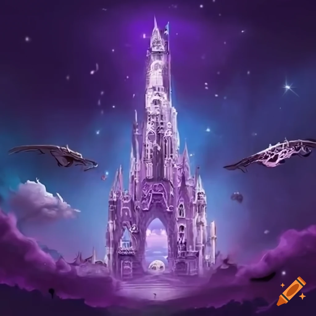Flying medieval city with eldritch towers in space on Craiyon